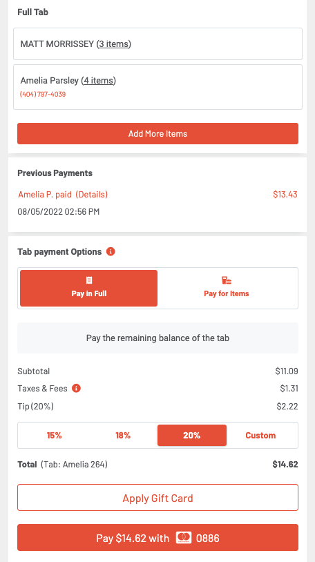 End User Experience: Guest Item Splitting on Shared Tabs